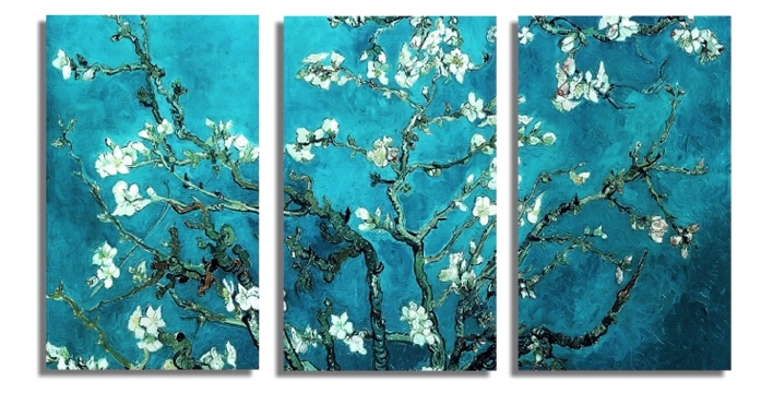 ea -VAN GOGH ALOMOND BLOOM TURQUOISE 3 SET LARGE WALL ART CANVAS PRINT ...